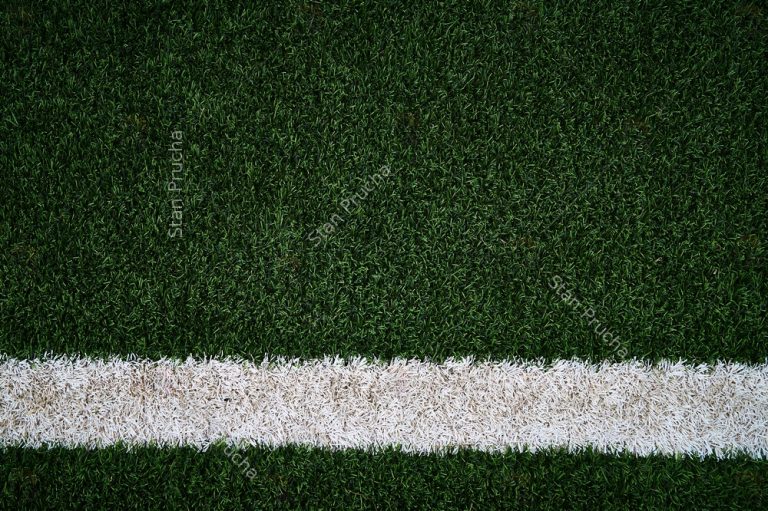 Artificial Green Grass Football / Soccer Field / Pitch & White Stripe ...