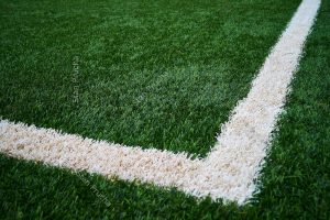 Artificial Green Grass Football / Soccer Field / Pitch & White Stripe ...