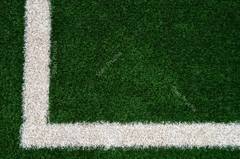Artificial Green Grass Football / Soccer Field / Pitch & White Stripe ...